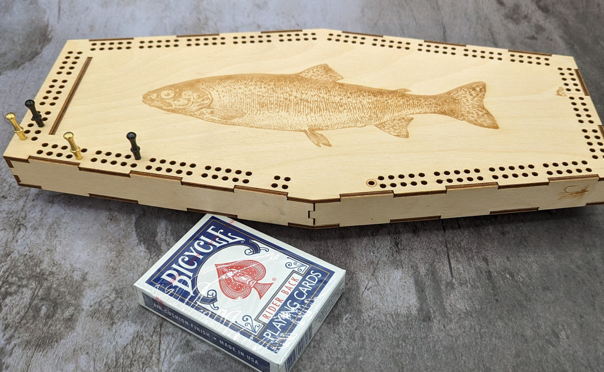 Tabletop Cribbage Board - hexagonal shape with trout design – MIY Olympia